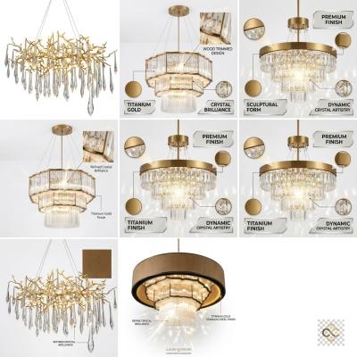 China Crystal Custom Pendant Light Golden Metal Body Adjustable Color Temperature 3000-6500K For Bedroom for sale