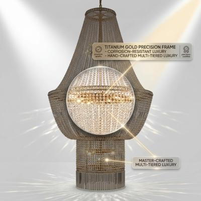 China Villa Staircase Water Droplet Chandelier Crystal Pendant Light Manufacturer Custom Hanging Height Titanium Gold Finish for sale