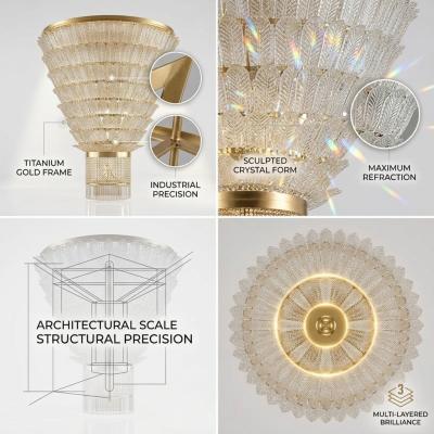 China Custom Size Water Droplet Chandelier Crystal Pendant Light Titanium Gold Stainless Steel 220V Hotel Villa Restaurant for sale