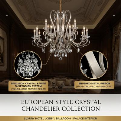 China Staircase Crystal Ribbon Pendant Light Custom European Chandelier LED Brushed Hanging 220V-240V 100W-300W for sale