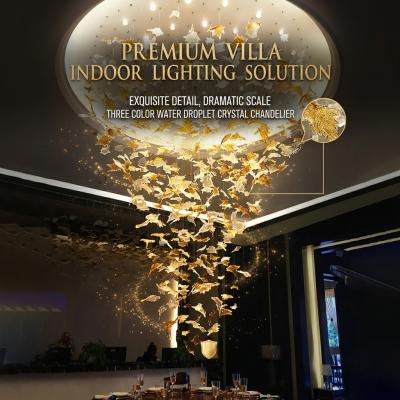 China Three Color Water Droplet Chandelier Crystal Pendant Light AC220V Push Button Switch Adjustable Height 50cm Hotel for sale