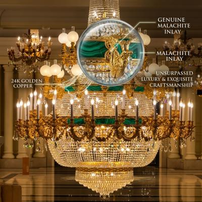 China High End Extra Large Chandelier 24K Golden Copper Malachite Pendant Light For Living Room Dining Room for sale