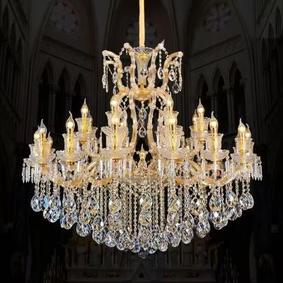 China High End Crystal Candlestick Chandelier Transparent Gold Frame for Luxury Villas Museums for sale