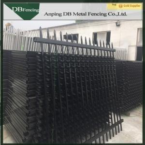 China Black Powder Coated Steel Picket Fence , Security Backyard / Garden Picket Fence for sale