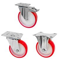 China 5 Inch 125mm Red White PU Industrial Caster Wheels with 80-1000kg Load Capacity and Roller Bearings for sale