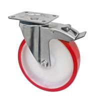 China 5 Inch 125mm Red White PU Industrial Caster Wheels with 80-1000kg Load Capacity and Roller Bearings for sale