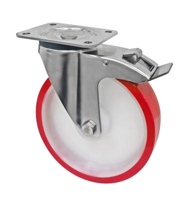 China 125mm Red PU Swivel Caster Wheel with Roller Bearing for Industrial Use for sale