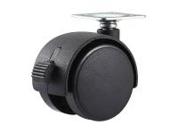 China 50mm Black Nylon Twin Wheel Casters with 30kg Load Capacity and Universal Mounting Options for sale