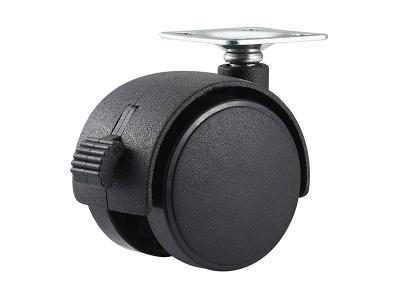 China 50mm Black Nylon Twin Wheel Casters with 30kg Load Capacity and Universal Mounting Options for sale