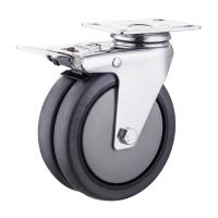 China TPR Industrial Twin Wheel Casters 75mm 100mm 125mm with 100-130kg Load Capacity and M12×30mm Thread for sale