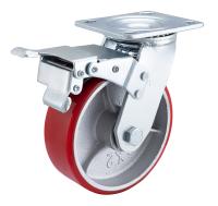 China 50mm Heavy Duty Cast Iron Core PU Industrial Caster Wheel - 260-400kg Load Capacity, Double Ball Bearings for sale
