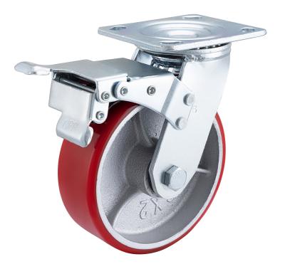 China 50mm Heavy Duty Cast Iron Core PU Industrial Caster Wheel - 260-400kg Load Capacity, Double Ball Bearings for sale