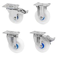 China 304 Stainless Steel White PA Casters 75-125mm Wheel Diameter 150-200KG Load Capacity for Industrial Equipment for sale