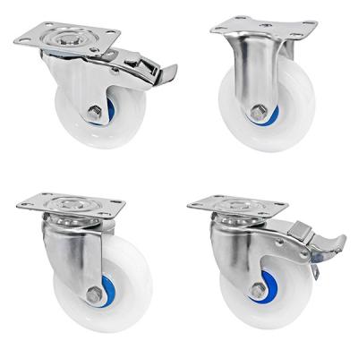 China 304 Stainless Steel White PA Casters 75-125mm Wheel Diameter 150-200KG Load Capacity for Industrial Equipment for sale
