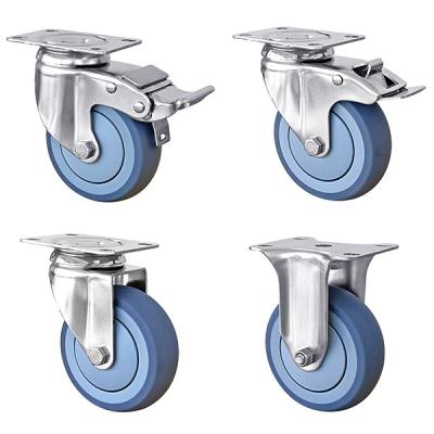 China 304 Stainless Steel Blue TPR Caster Wheels 75-125mm Medium Duty 100-150kg Load Capacity for sale