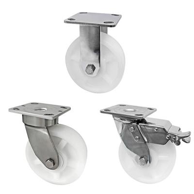 China 304 Stainless Steel Heavy Duty Caster Wheels with White PA Tread - 400-600KG Load Capacity, 100-200mm Diameter for sale