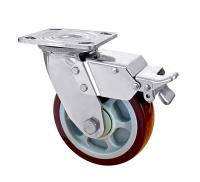 China Heavy Duty 304 Stainless Steel Red PU Casters 100-200mm Wheel 290-500kg Load Capacity for sale