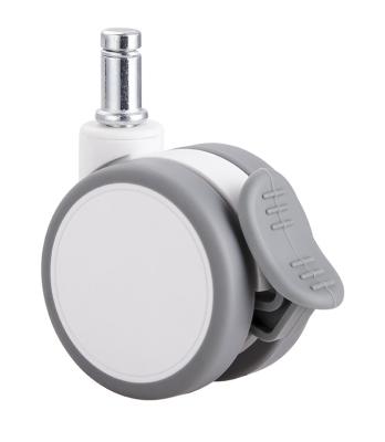 China 2.5 Inch White Silent Twin Wheel Caster with Top Plate and Single Brake - 25kg Load Capacity, 44.5mm Wheel Width for sale