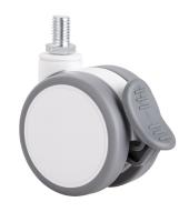 China 2.5 Inch White Silent Twin Wheel Caster with Top Plate and Single Brake - 25kg Load Capacity, 44.5mm Wheel Width for sale