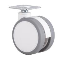China 2.5 Inch White Silent Twin Wheel Caster with Top Plate and Single Brake - 25kg Load Capacity, 44.5mm Wheel Width for sale