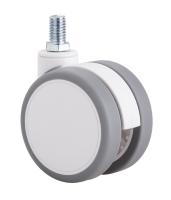 China 2.5 Inch White Silent Twin Wheel Caster with Top Plate and Single Brake - 25kg Load Capacity, 44.5mm Wheel Width for sale