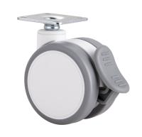 China 2.5 Inch White Silent Twin Wheel Caster with Top Plate and Single Brake - 25kg Load Capacity, 44.5mm Wheel Width for sale