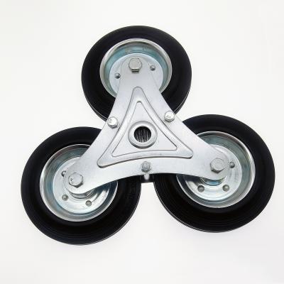 China 160mm Black Rubber Stair Climbing Caster with Roller Bearing 180kg Load Capacity for sale