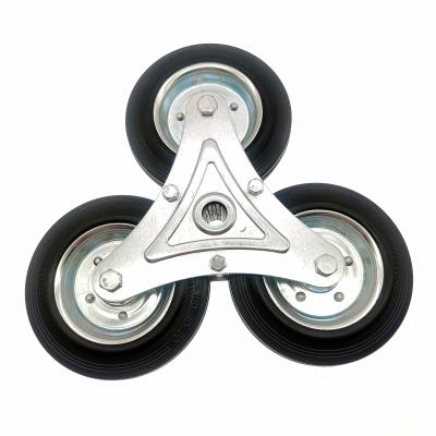 China 125mm Black Rubber Stair Climbing Wheel with Roller Bearing Heavy Duty 20mm Hole for sale