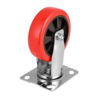 China Medium Heavy Duty 80kg Red PU Polyurethane Caster Wheels with Double Ball Bearings for Trolleys for sale