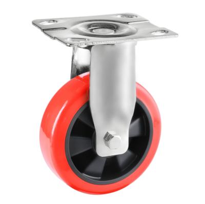 China Medium Heavy Duty 80kg Red PU Polyurethane Caster Wheels with Double Ball Bearings for Trolleys for sale