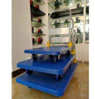 China 150/300kg Heavy Duty PVC Wheel Plastic Folding Platform Hand Truck Trolley Cart with Four-Wheel Design for sale