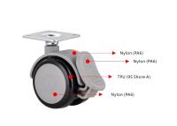 China 2 Inch Nylon Double Wheel Furniture Castors with M10 Threaded Stem - 40kg Load Capacity for sale