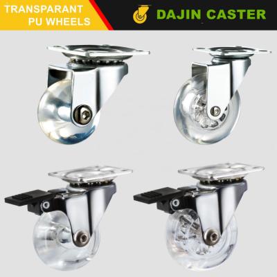 China 2-Inch 3-Inch and 4-Inch 100 mm Clear Swivel Brake Caster Wheels Made of Silicone for Office Chairs Cabinets and Furniture for sale