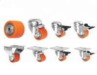 China Small Orange 1.5 2 Inch Double Ball Bearing PU Plate Caster 100-150kgs Load Capacity Swivel Wheel for sale