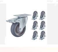 China 3 4 5 Inch Grey Medium Duty TPR Caster Wheel Top Plate Swivel Double Ball Bearing with Brake 80-125 kg for sale