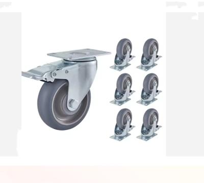 China 3 4 5 Inch Grey Medium Duty TPR Caster Wheel Top Plate Swivel Double Ball Bearing with Brake 80-125 kg for sale
