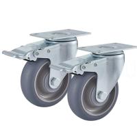 China 3 4 5 Inch Grey Medium Duty TPR Caster Wheel Top Plate Swivel Double Ball Bearing with Brake 80-125 kg for sale