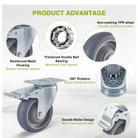 China 3 4 5 Inch Grey Medium Duty TPR Caster Wheel Top Plate Swivel Double Ball Bearing with Brake 80-125 kg for sale