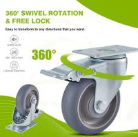 China 3 4 5 Inch Grey Medium Duty TPR Caster Wheel Top Plate Swivel Double Ball Bearing with Brake 80-125 kg for sale