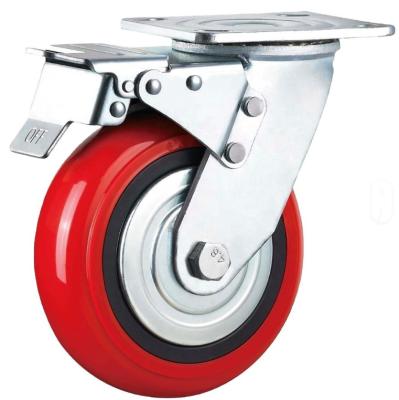 China Industrial Red Polyurethane Caster Wheels 4 to 8 Inch Iron and PP Core Heavy Duty 400kg Load Capacity for sale