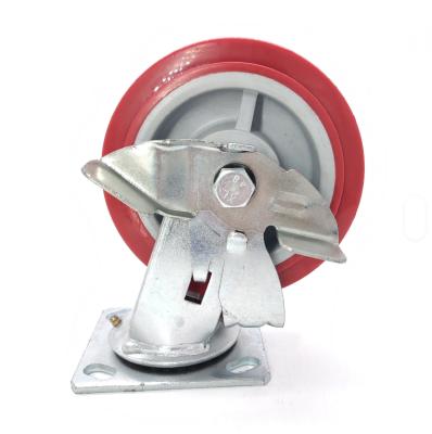 China Industrial 6 Inch PU Polyurethane Medium Heavy Duty Swivel Caster Wheel with Side Lock Brake 150mm for sale