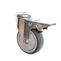 China 3 Inch Industrial Caster 360° Swivel 75mm PU Wheel Threaded Stem for Service Carts for sale