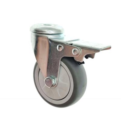 China 3 Inch Industrial Caster 360° Swivel 75mm PU Wheel Threaded Stem for Service Carts for sale