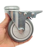 China 3 Inch Industrial Caster 360° Swivel 75mm PU Wheel Threaded Stem for Service Carts for sale