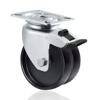 China 50mm Double Caster Wheels 360 Rotation Nylon Total Brake 60kg Load Capacity Industrial for sale