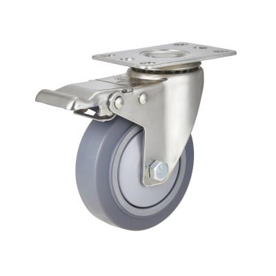 China Stainless Steel Swivel Caster Wheel 90kg Load Capacity TPR Medium Duty Plate Caster for sale