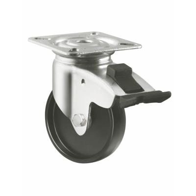 China European Castor 2-3 Inch Polypropylene Stainless Steel Plain Caster with Brake 50-75kg Load Capacity Black for sale