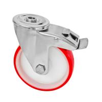 China 304 Stainless Steel Bolt Hole Swivel Caster Wheel 4 Inch 300kg Red PU Tread for sale
