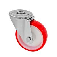China 304 Stainless Steel Bolt Hole Swivel Caster Wheel 4 Inch 300kg Red PU Tread for sale