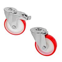 China 304 Stainless Steel Bolt Hole Swivel Caster Wheel 4 Inch 300kg Red PU Tread for sale